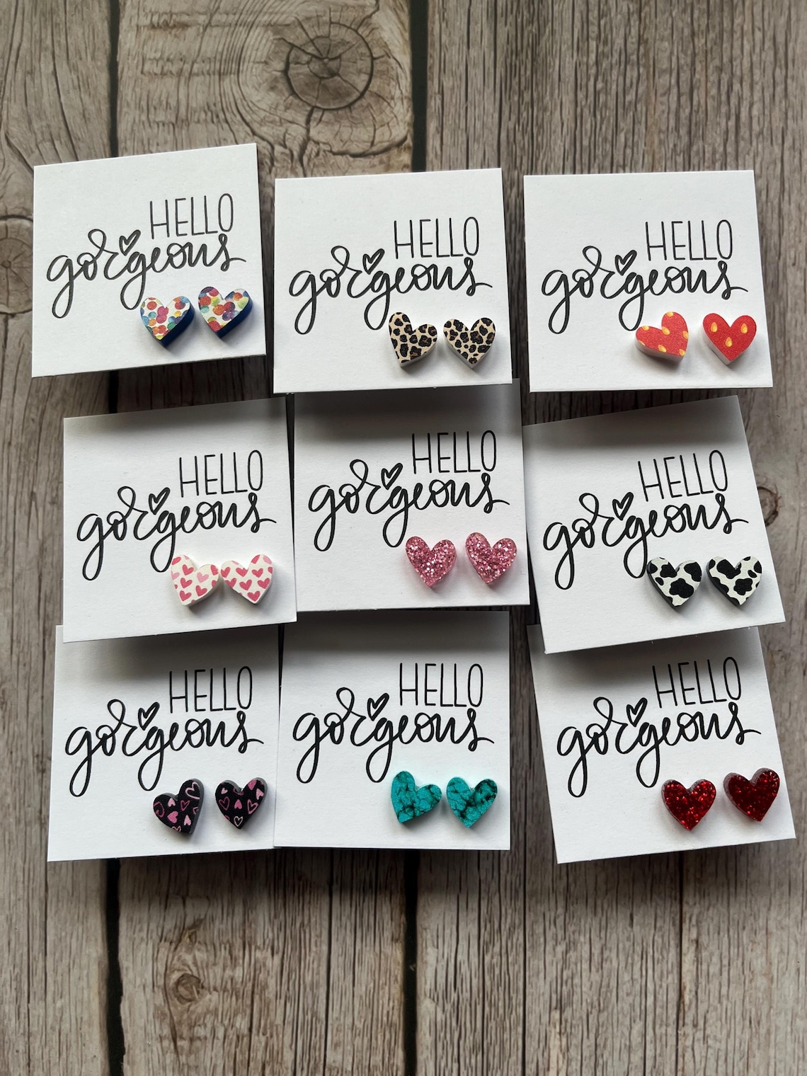 9 Pairs of Acrylic Heart Shaped Studs on Hello Gorgeous Cards - Etsy