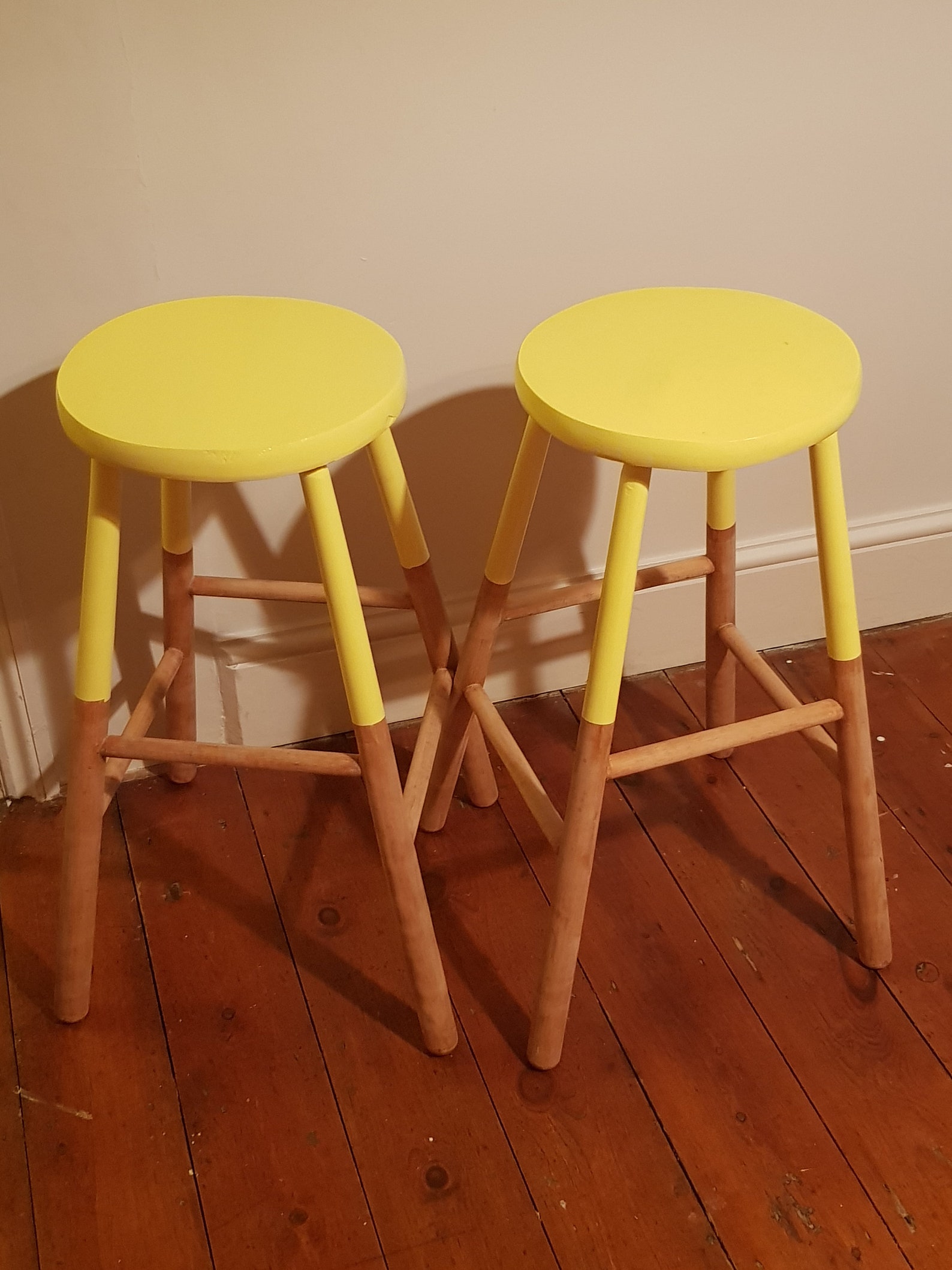 Pair of Yellow Pine Stools - Etsy
