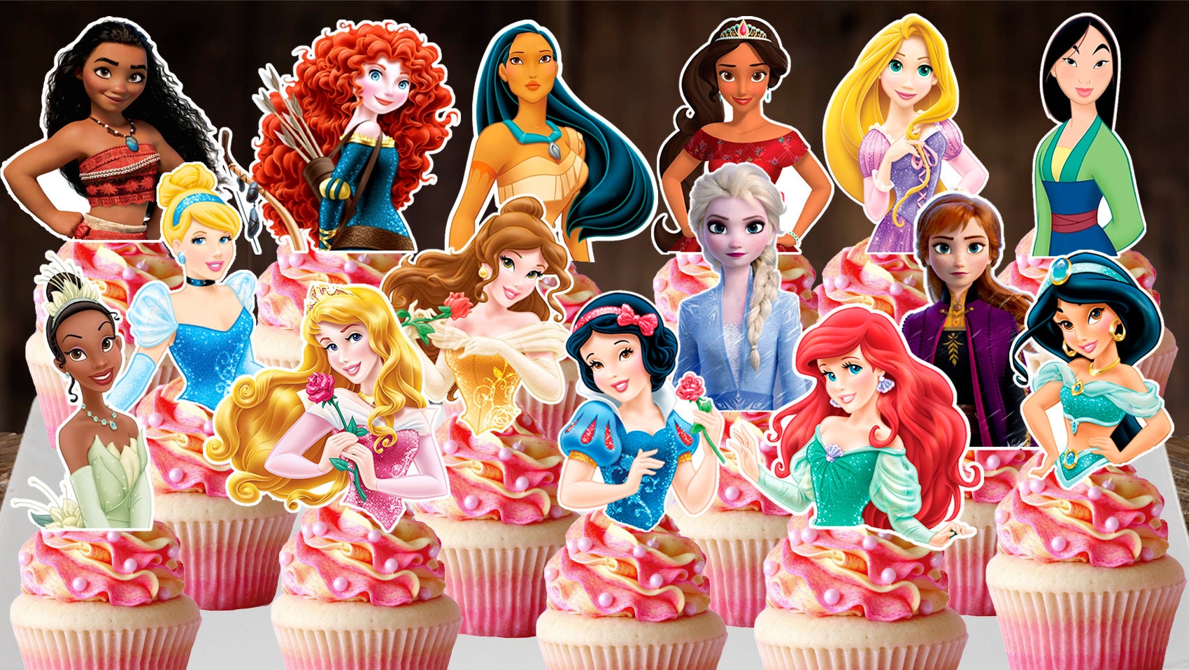 Set of 15 Disney Princesses Cupcake Toppers, Princesses Cupcake Toppers ...