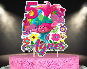 Cute Princess Poppy Cake Topper, Trolls Birthday Girl Party - Etsy