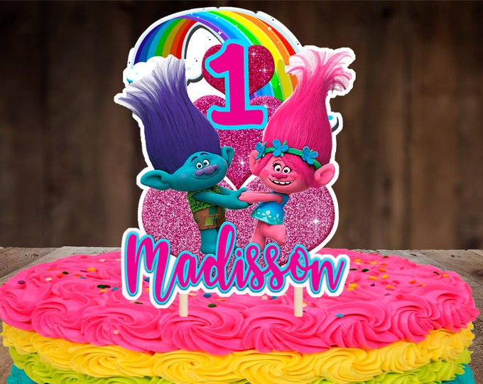 Trolls World Tour Cake Topperpoppy and Branch Personalized - Etsy