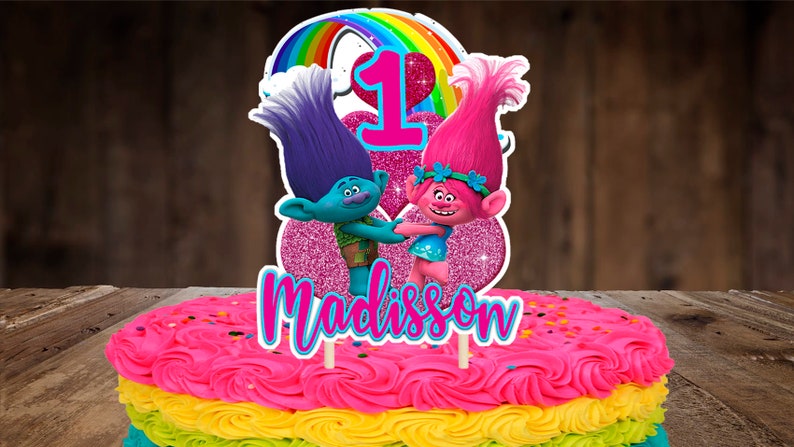 Trolls World Tour Cake Topper,poppy and Branch Personalized Cake Topper ...