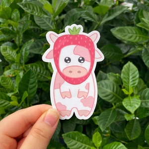 Strawberry Cow Vinyl Sticker Peachybbyj - Etsy