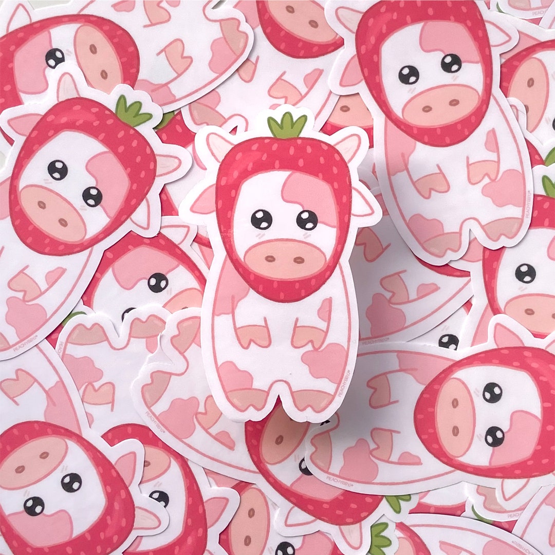 Strawberry Cow Vinyl Sticker Peachybbyj - Etsy