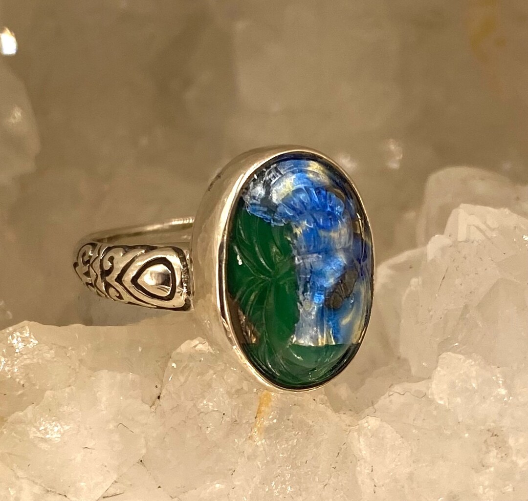 Leo Popper Glass Scarab Design Antique Button Set in Sterling Silver ...