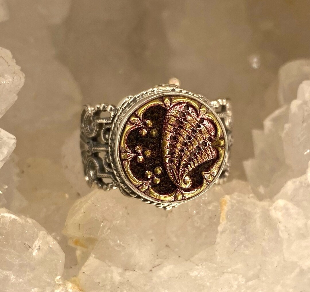 Victorian Burgundy Velvet in Metal Perfume Button Set in Sterling ...