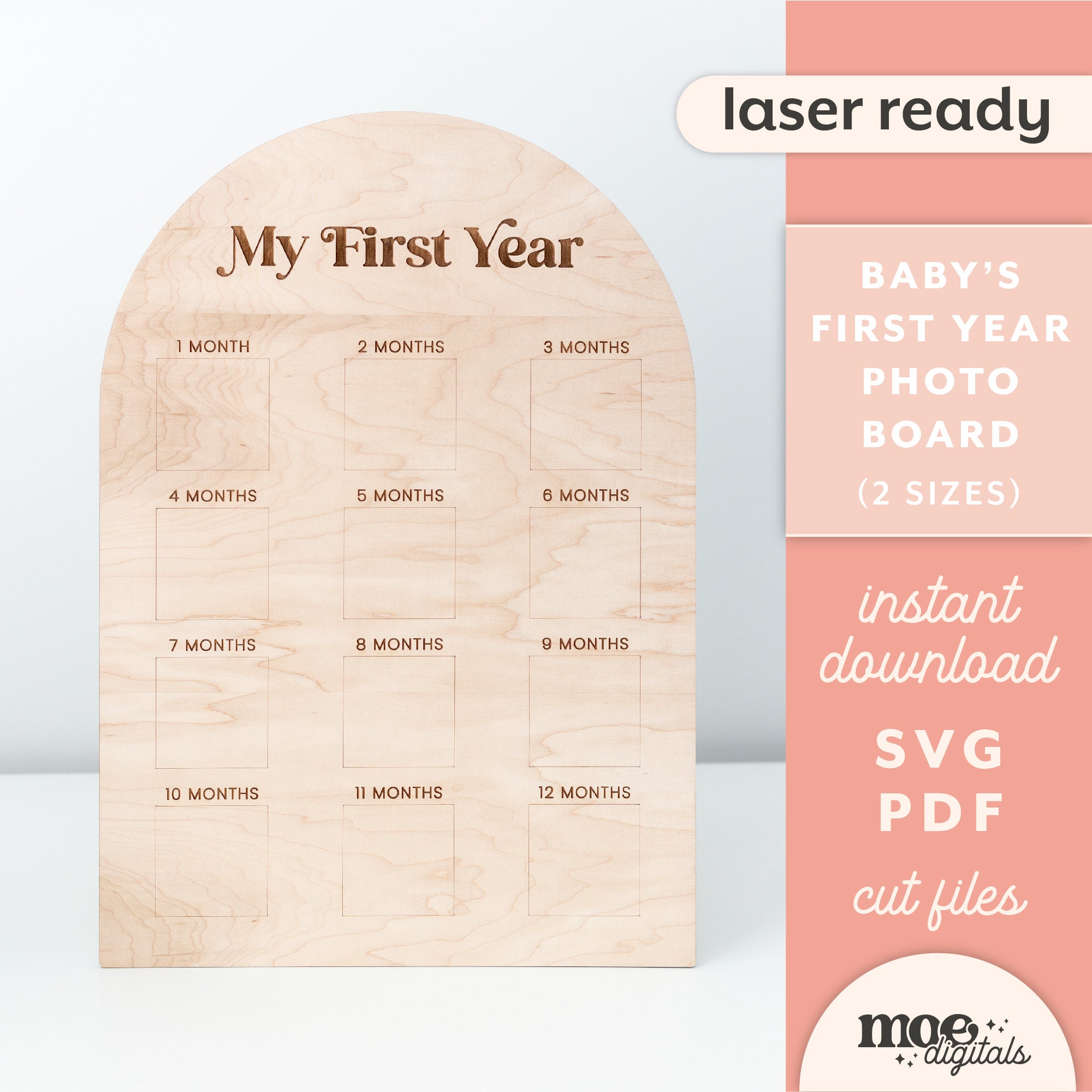 One Year Photo Board Wood Sign Milestone Photo Board Laser Cutting File ...