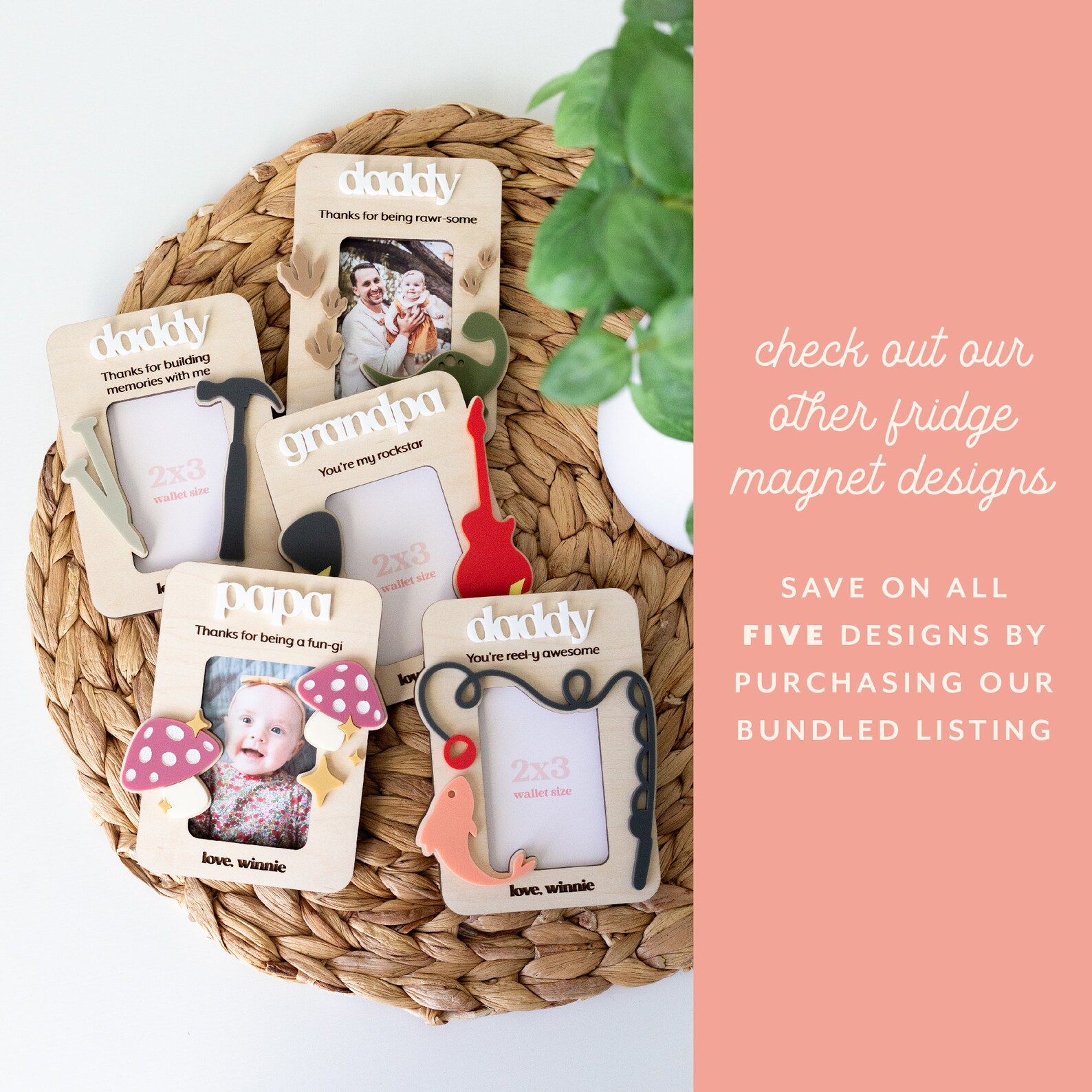 Fridge Photo Magnet Father's Day Gift Wallet Size Photo Frame Pun 3D ...