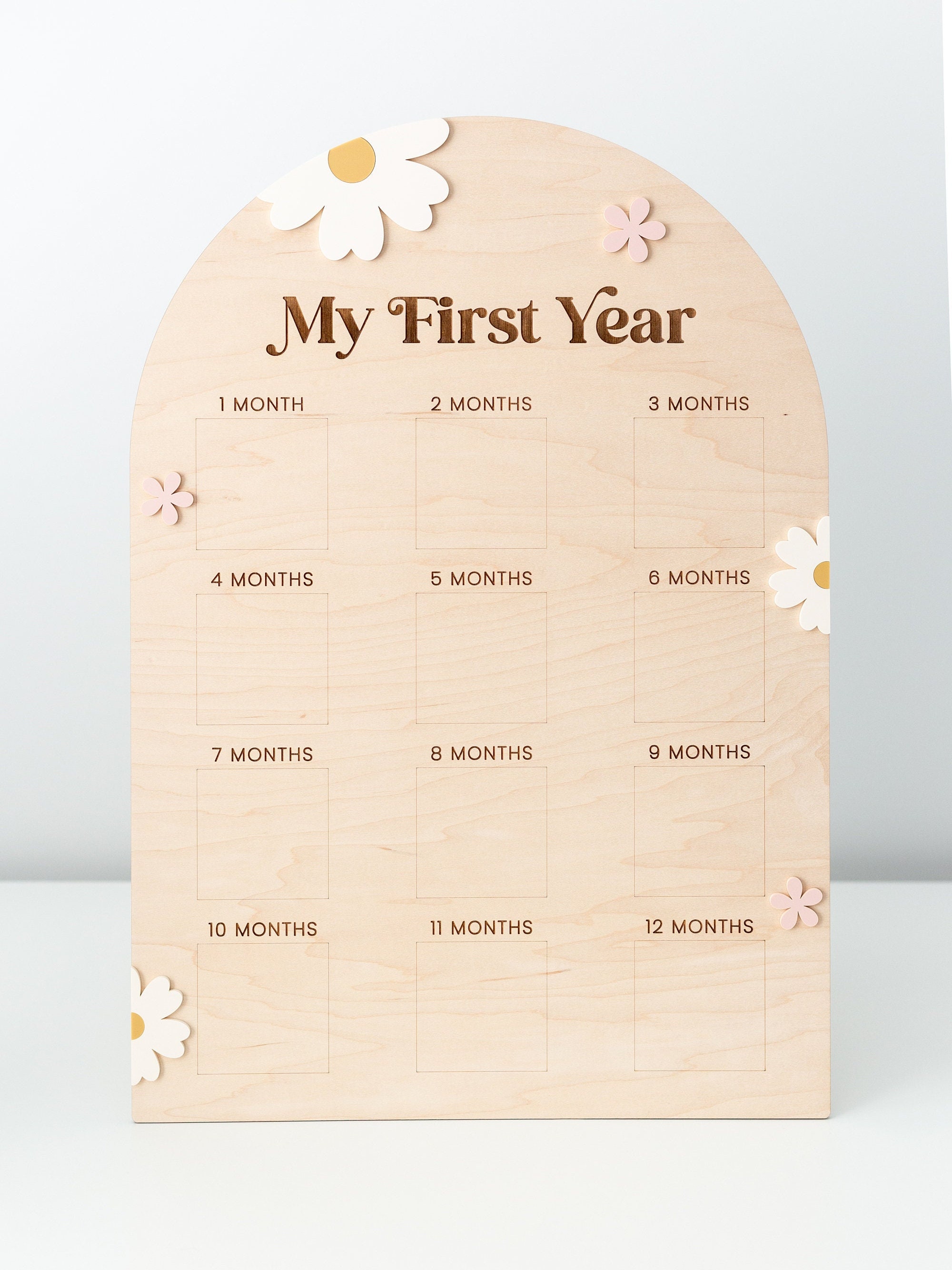 One Year Photo Board Wood Sign Milestone Photo Board Floral Daisy Laser ...
