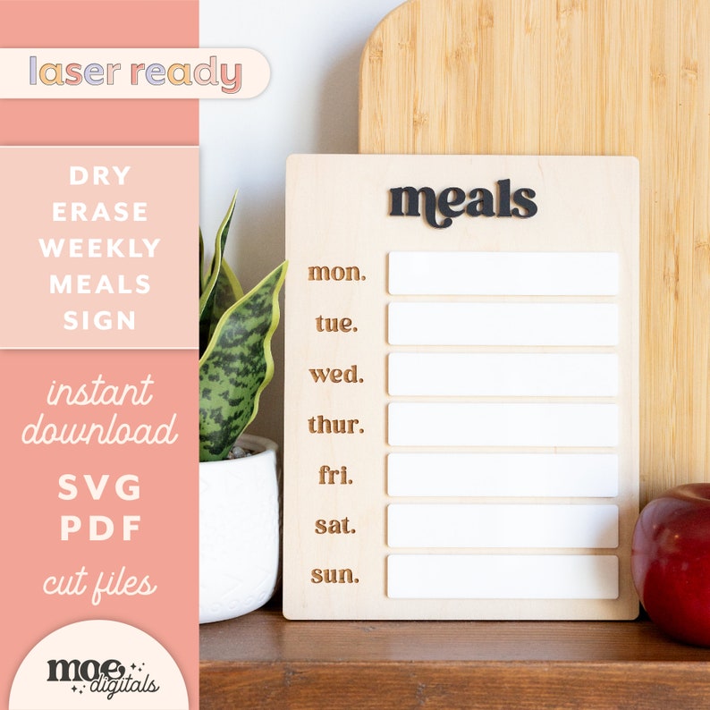 Dry Erase Weekly Meals Sign Menu Board Laser Cutting File Engraving ...