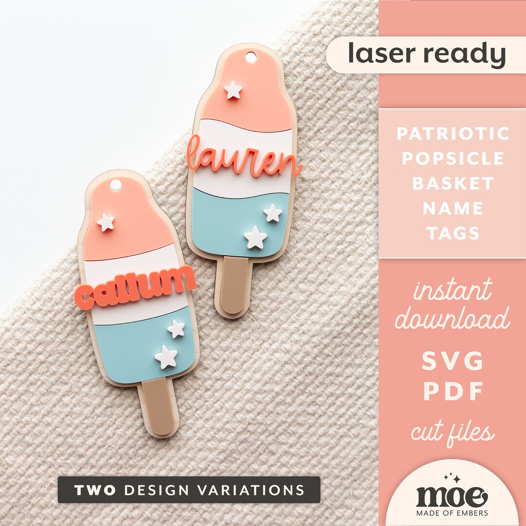 Personalized Patriotic Popsicle Basket Name Tags Laser Cutting File ...