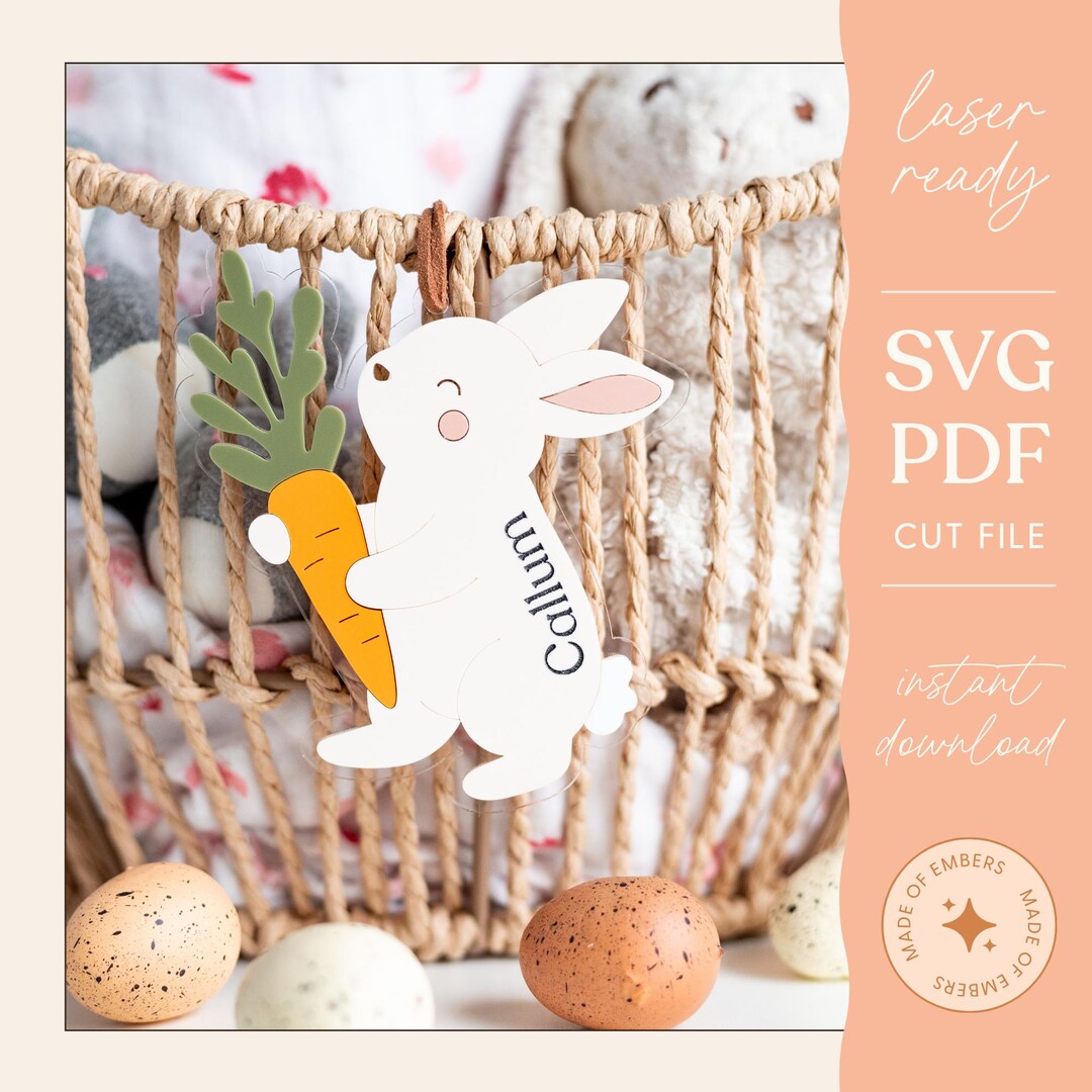 Easter Bunny With Carrot Personalized Name Tag Easter Bunny Basket Tag ...