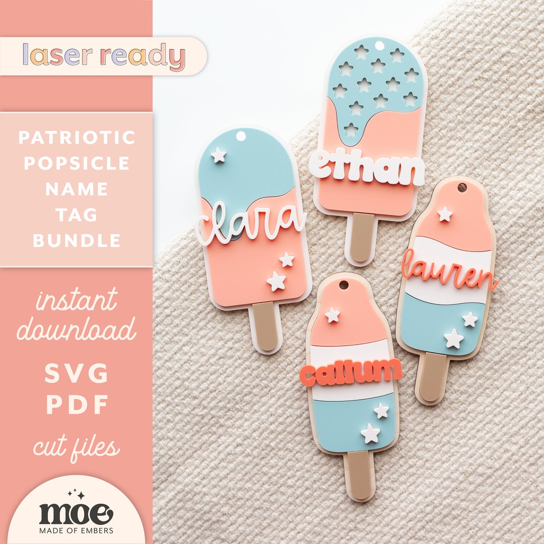 Personalized Patriotic Popsicle Basket Name Tags Laser Cutting File ...