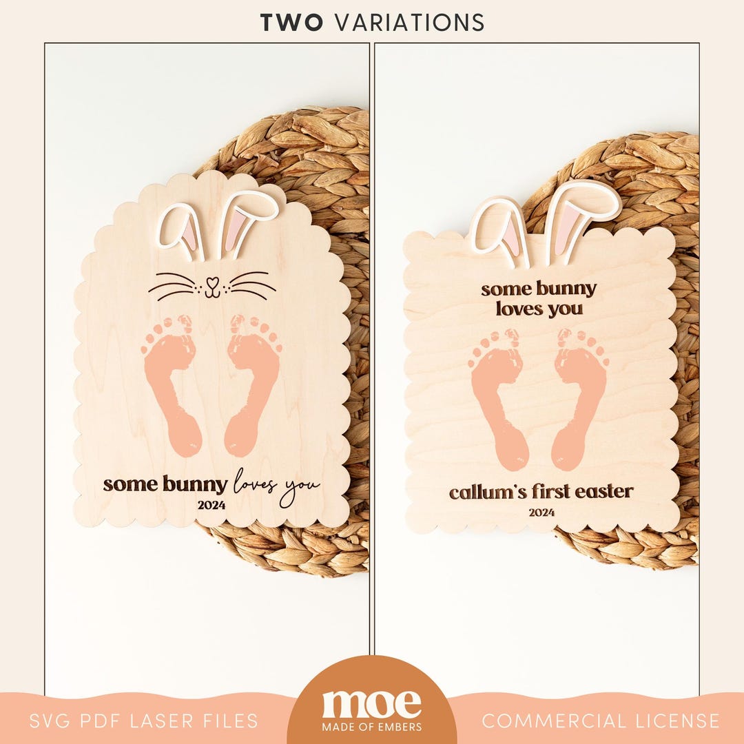 Some Bunny Loves You Easter Footprint Sign Scallop Laser Cutting File ...