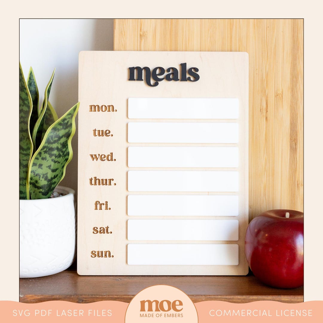 Dry Erase Weekly Meals Sign Menu Board Laser Cutting File Engraving ...
