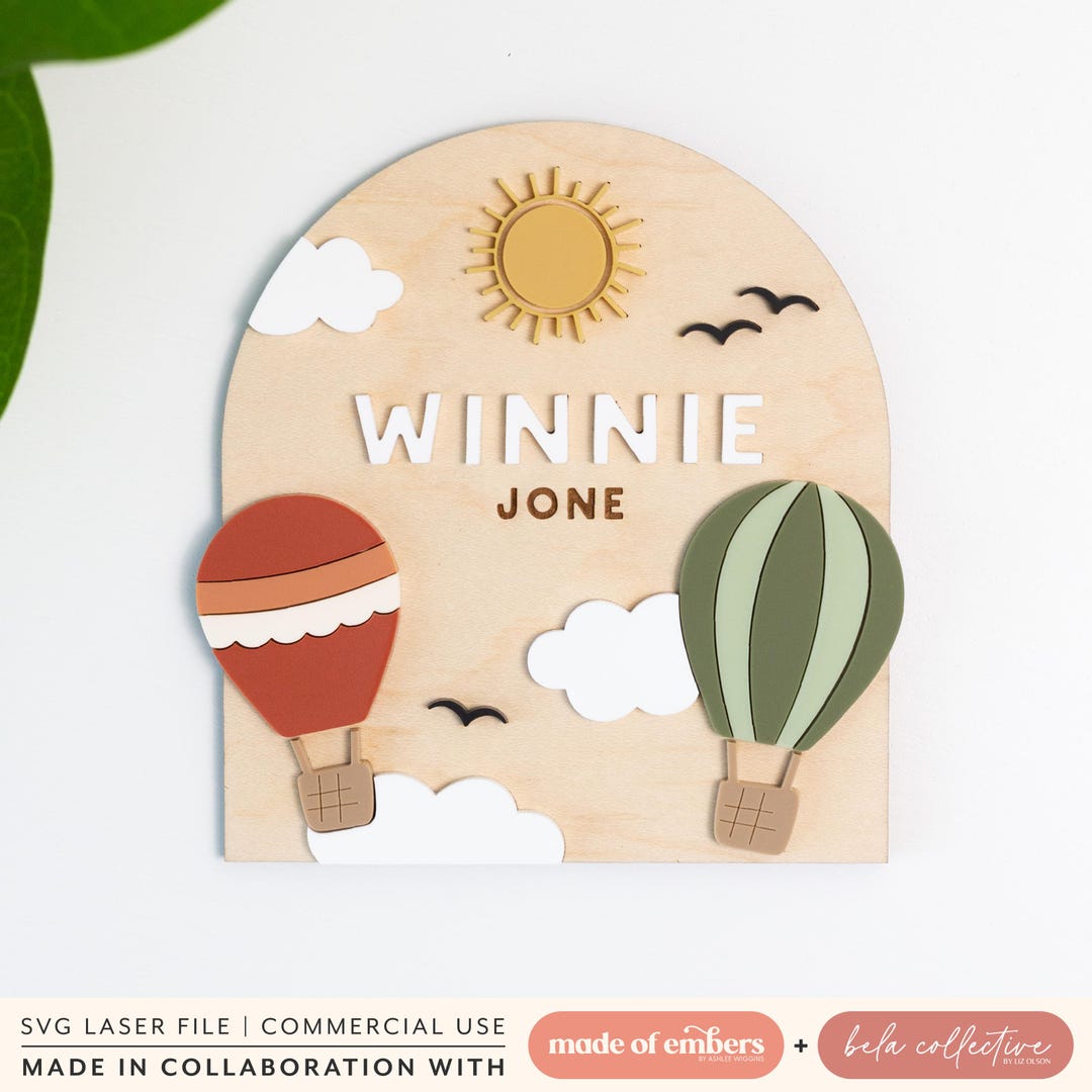 Vintage Hot Air Balloon Baby Birth Name Sign Announcement Laser Cutting ...
