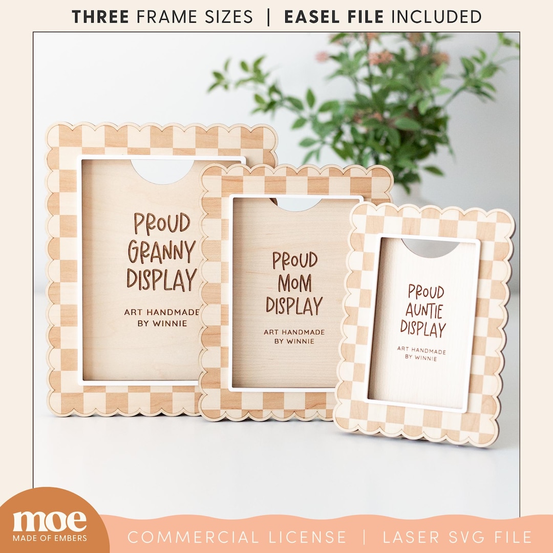 Checkered Artwork Frame Scallop Display Kid Art Vintage Laser Cutting ...