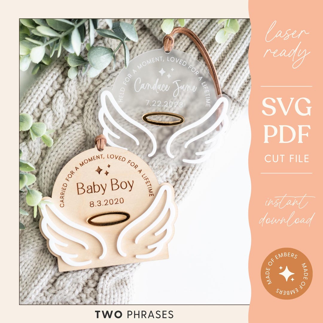 Memorial Ornament Angel Wings Laser Sympathy Gift Cutting File ...