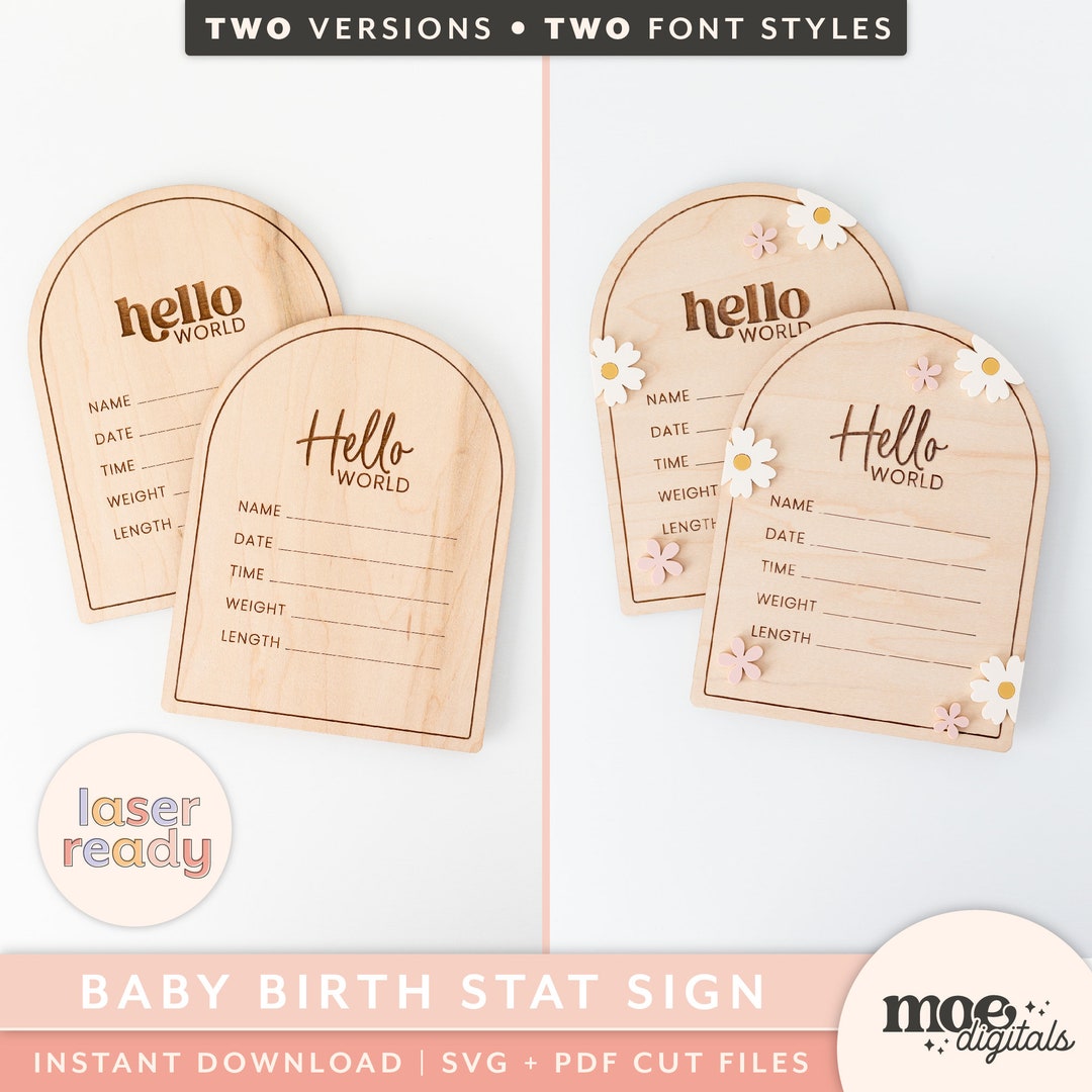 Arch Baby Birth Stat Sign Write-in Laser Cutting File Engraving Design ...