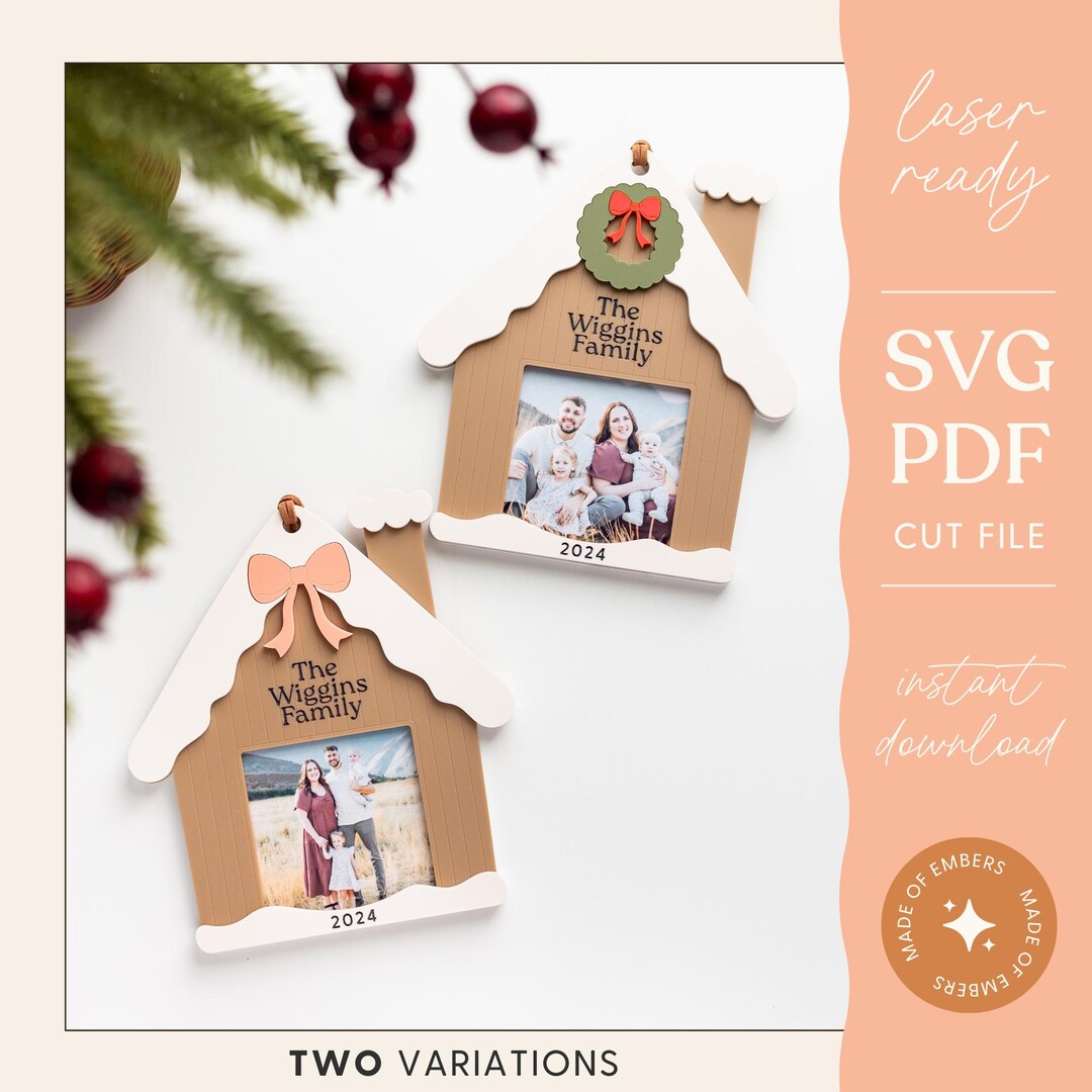 Gingerbread House Family Photo Christmas Ornament Bow Frame House ...