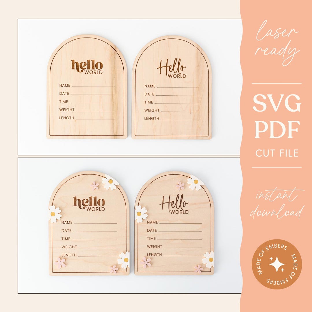 Arch Baby Birth Stat Sign Write-in Laser Cutting File Engraving Design ...