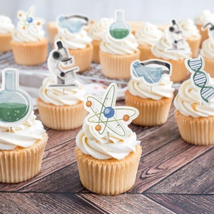 Science Themed Birthday Cupcake Toppers || Scientist Party Decoration ...