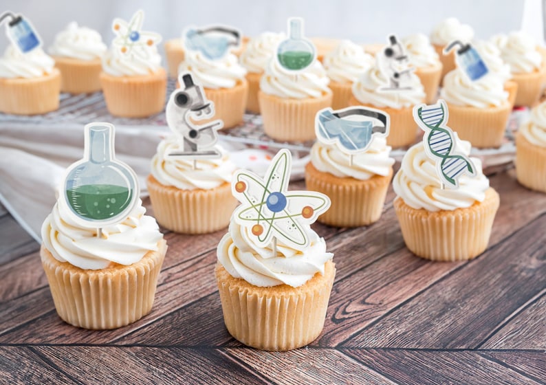 Science Themed Birthday Cupcake Toppers || Scientist Party Decoration ...
