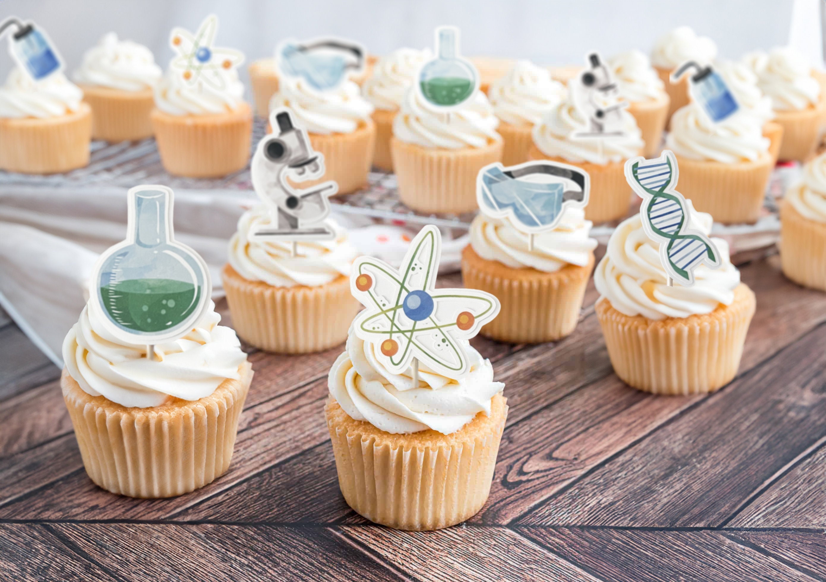 Science Themed Birthday Cupcake Toppers || Scientist Party Decoration ...