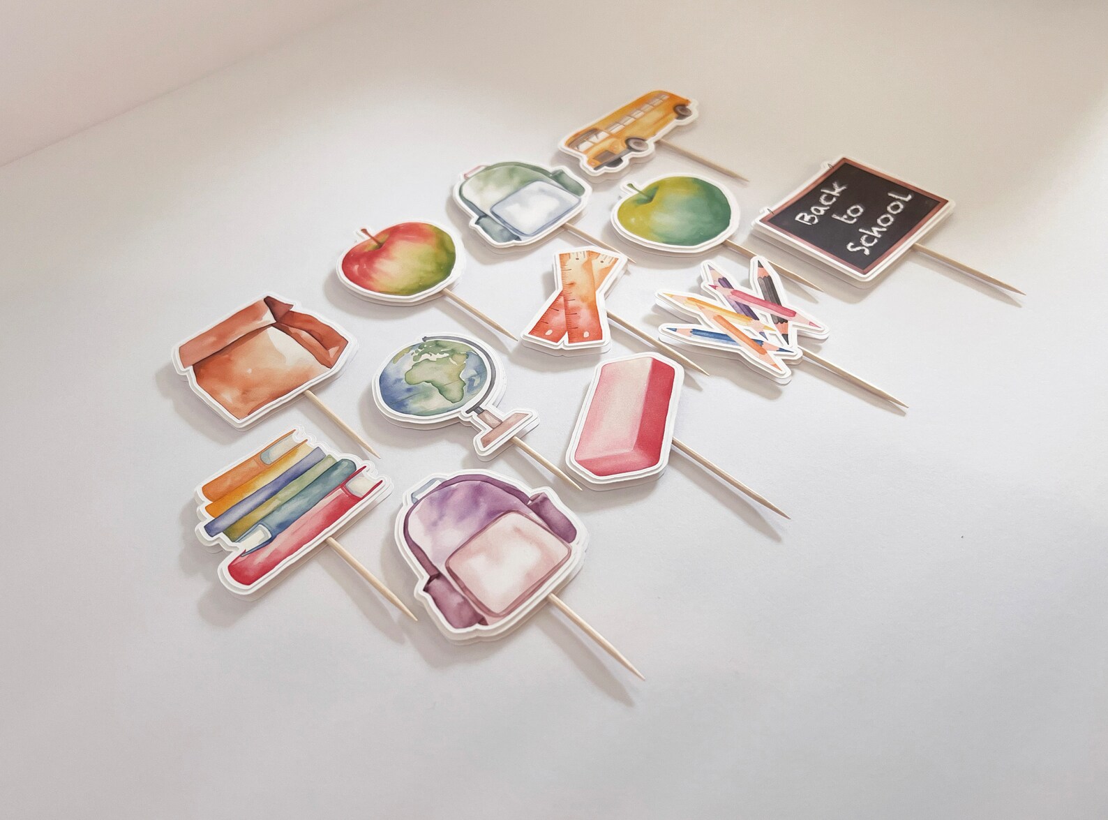 Back to School Party Cupcake Toppers School Themed Decor Apples, Crayon ...