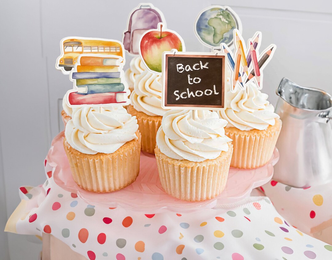 Back to School Party Cupcake Toppers || School Themed Decor || Apples ...