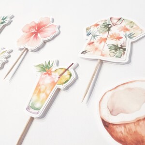 Hawaiian Themed Birthday Cupcake Toppers Luau Party Decoration Tropical ...