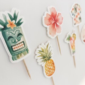 Hawaiian Themed Birthday Cupcake Toppers Luau Party Decoration Tropical ...