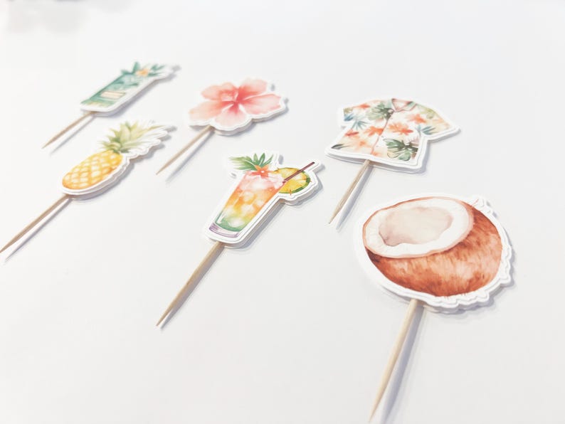 Hawaiian Themed Birthday Cupcake Toppers || Luau Party Decoration ...