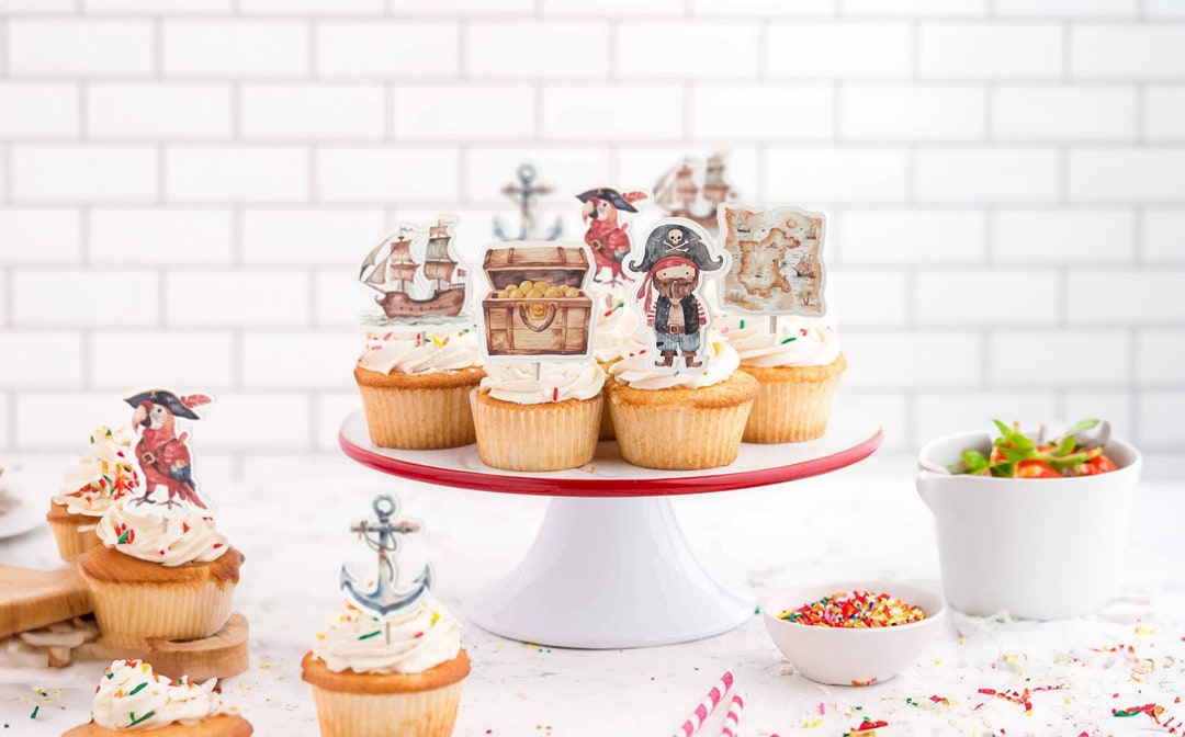 Pirate Themed Cupcake Toppers || Ahoy Matey Birthday Party Decor || One ...