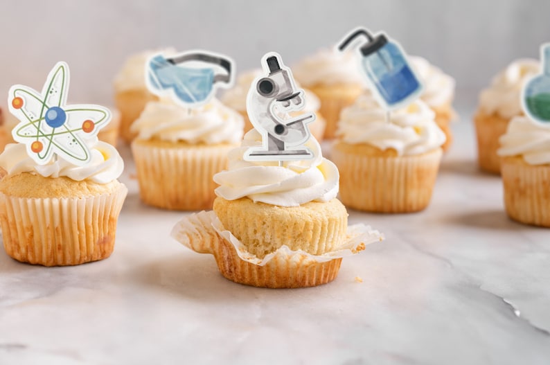 Science Themed Birthday Cupcake Toppers || Scientist Party Decoration ...