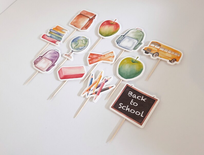 Back to School Party Cupcake Toppers School Themed Decor Apples, Crayon ...