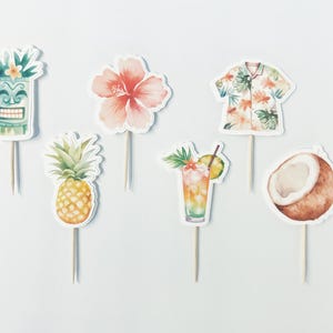 Hawaiian Themed Birthday Cupcake Toppers || Luau Party Decoration ...