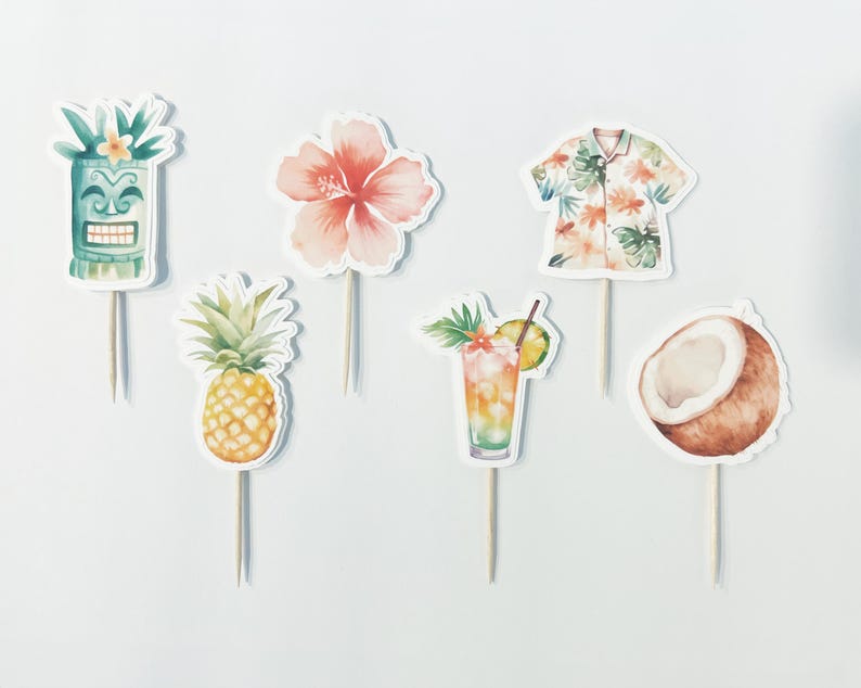 Hawaiian Themed Birthday Cupcake Toppers || Luau Party Decoration ...