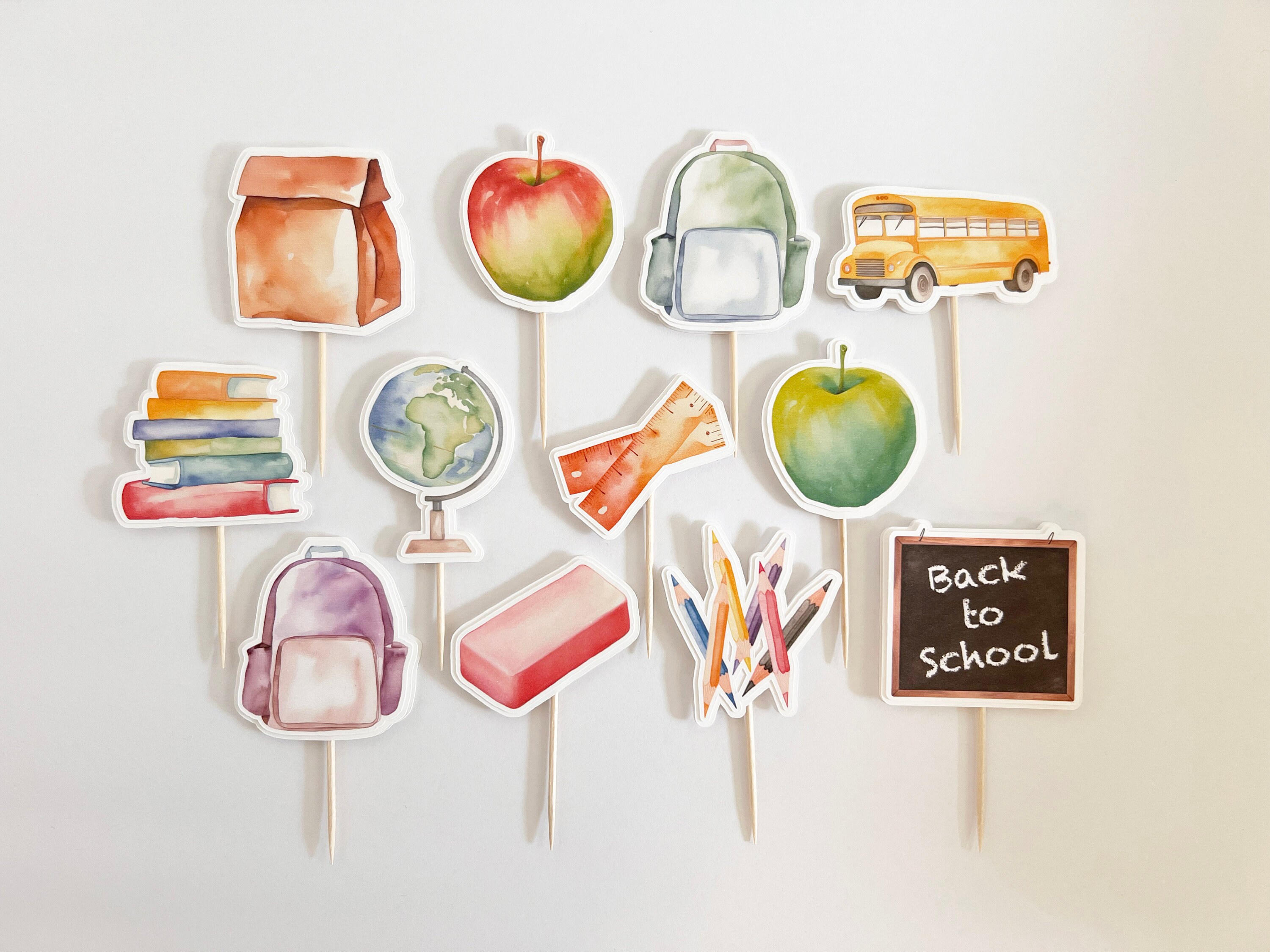 Back to School Party Cupcake Toppers || School Themed Decor || Apples ...