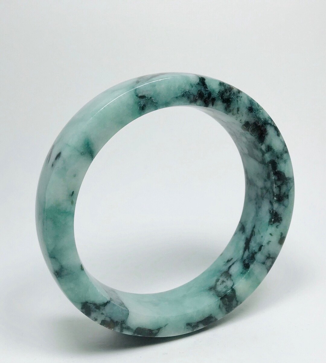 58mm Natural Icy Cloudy Blue Green Moss in Snow Jadeite Jade Bangle ...