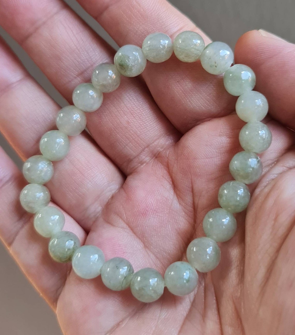 8.5mm Jadeite Jade Bracelet Round Bead Translucenticy Apple - Etsy