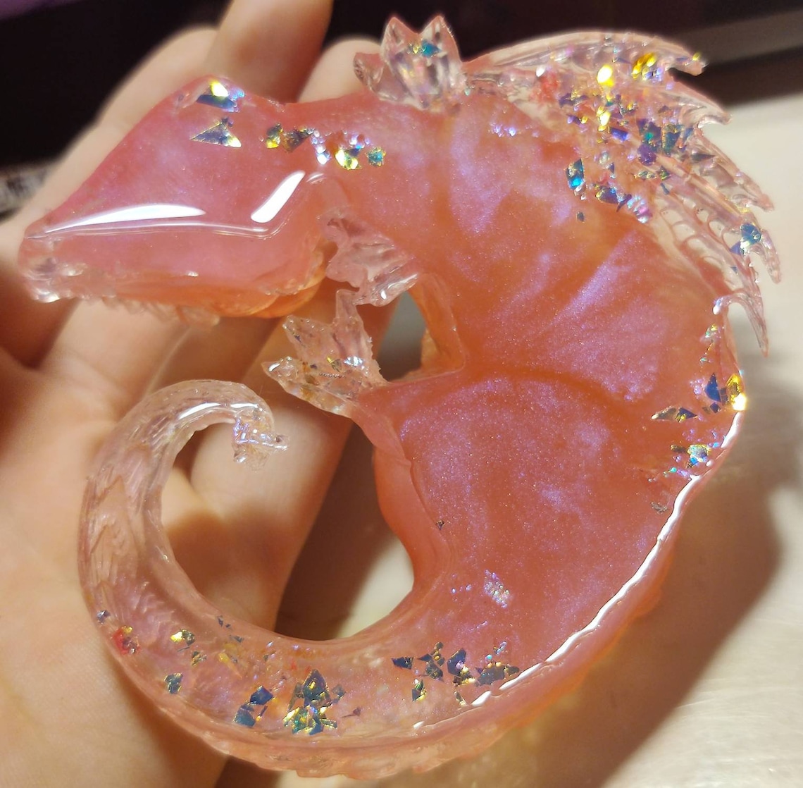 Pink Glitter Resin Dragon Sculpture Snake Sea - Etsy