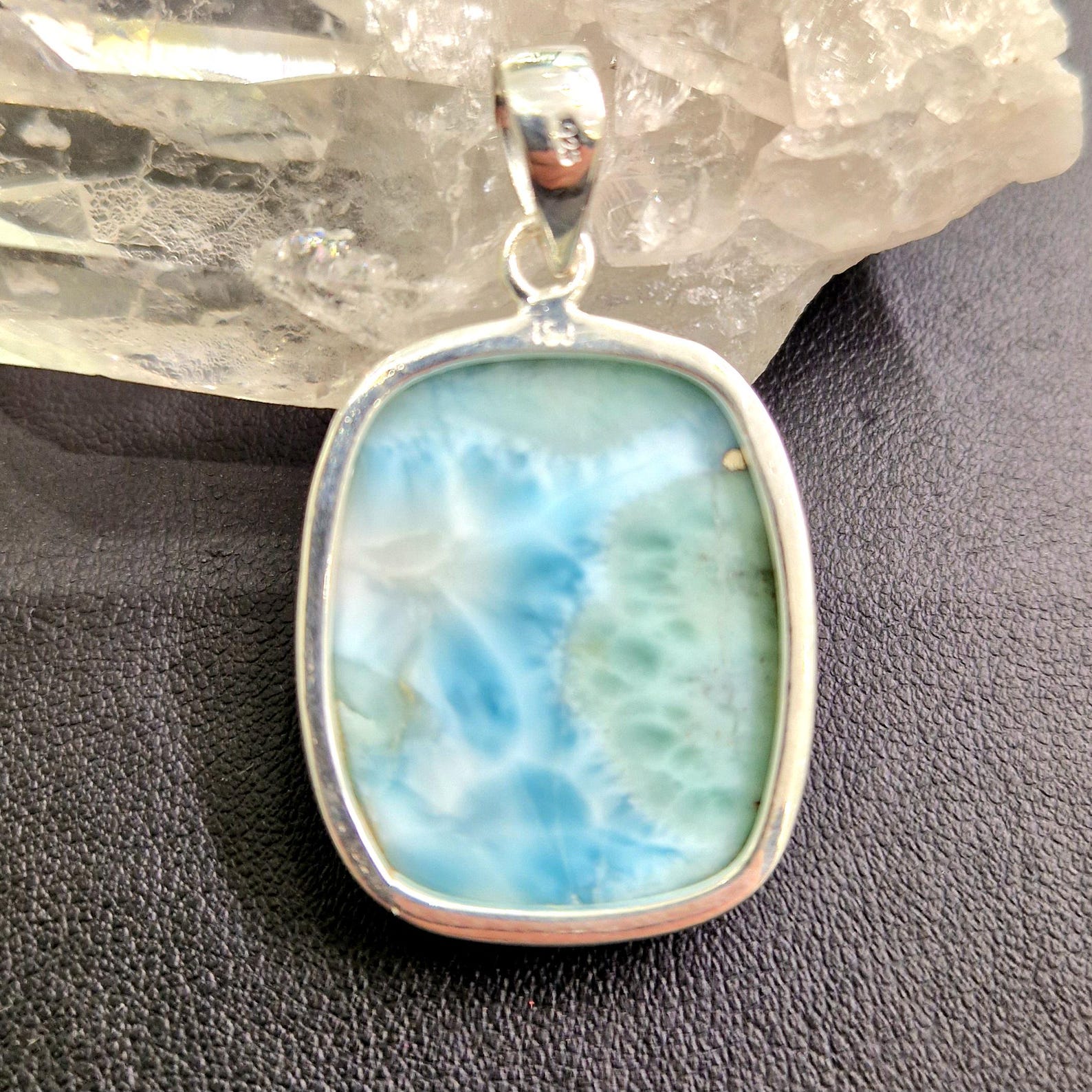 Artisan Crafted Unique Rectangle Shape Larimar Sterling Silver Pendant ...