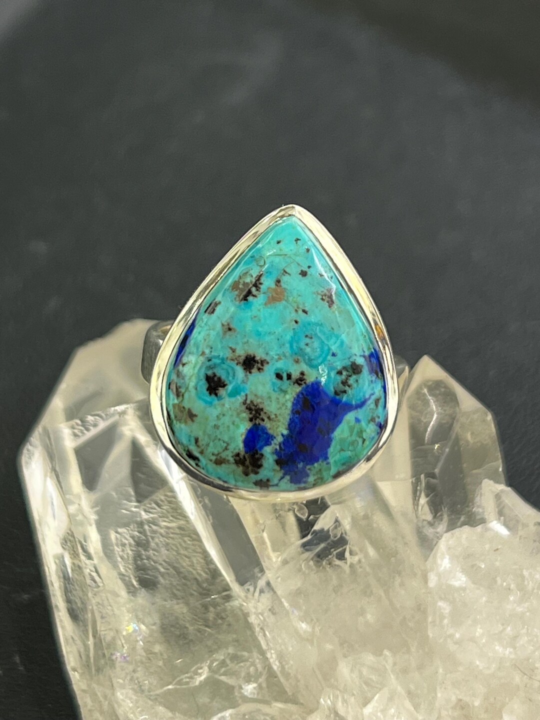 Handcrafted Adjustable Azurite Ring – Sterling Silver, Teardrop Shape ...