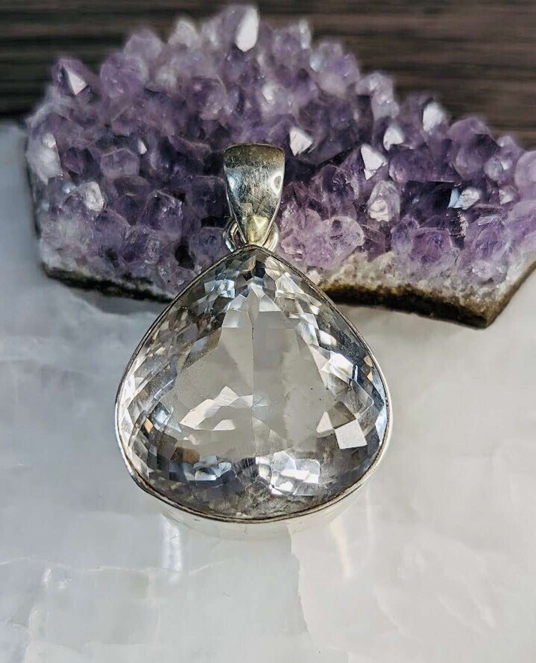Faceted Rock Crystal Silver Pendant Triangle Shape - Etsy