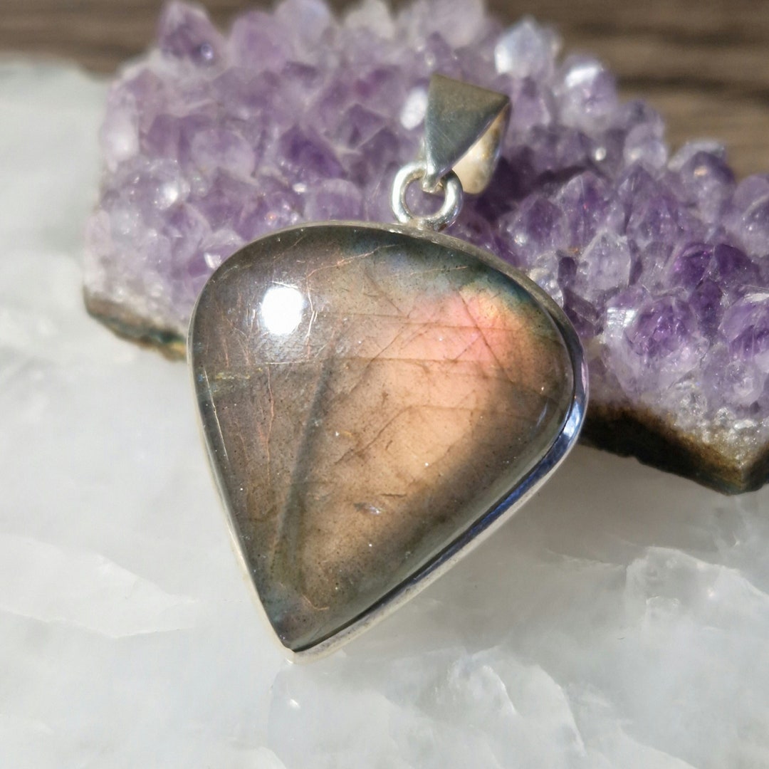 Artisan Crafted Pink Labradorite Sterling Silver Pendant Drop Shape - Etsy