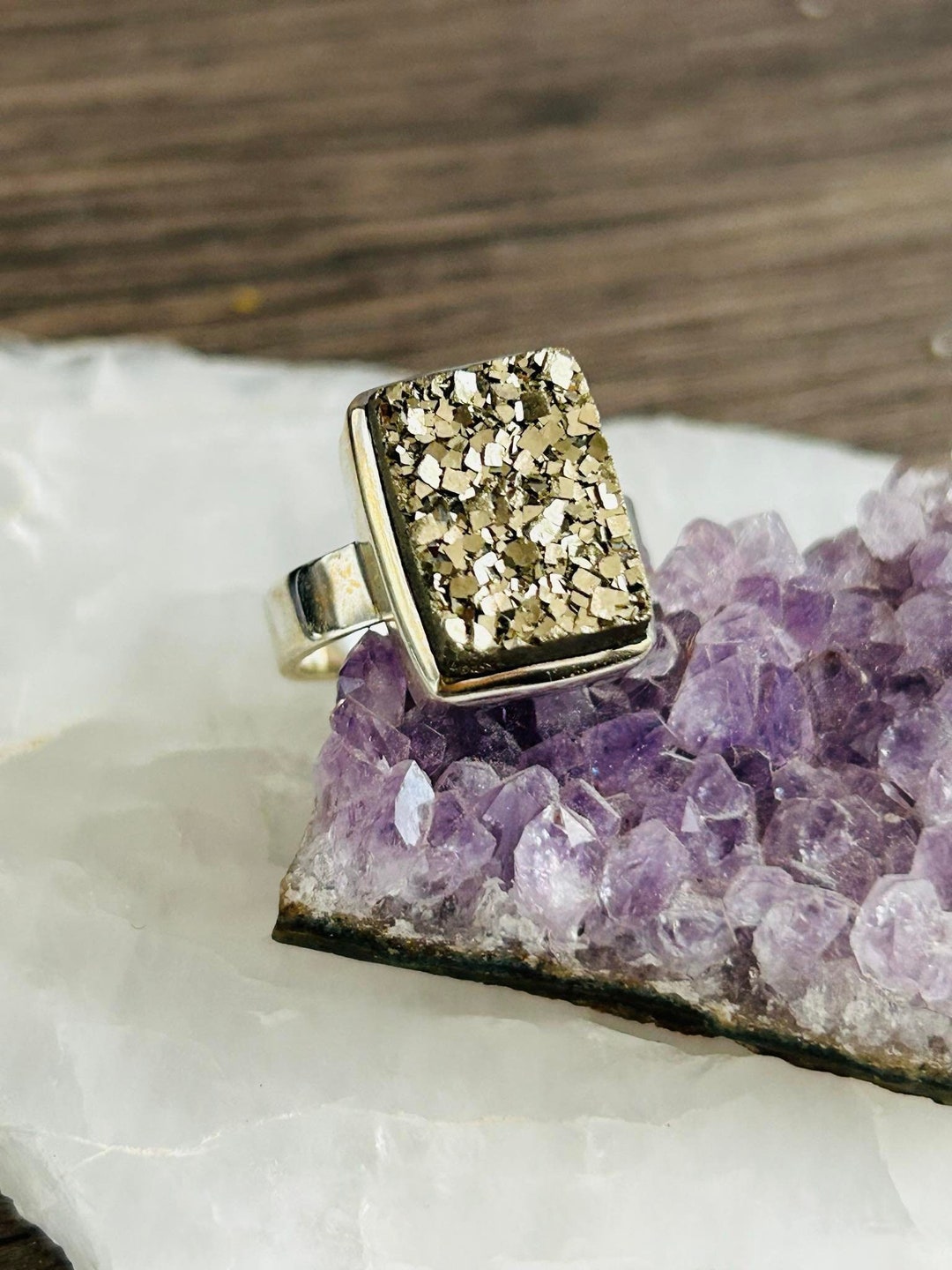 Artisan Crafted Rough Pyrite Sterling Silver Adjustable Rectangle Shape ...