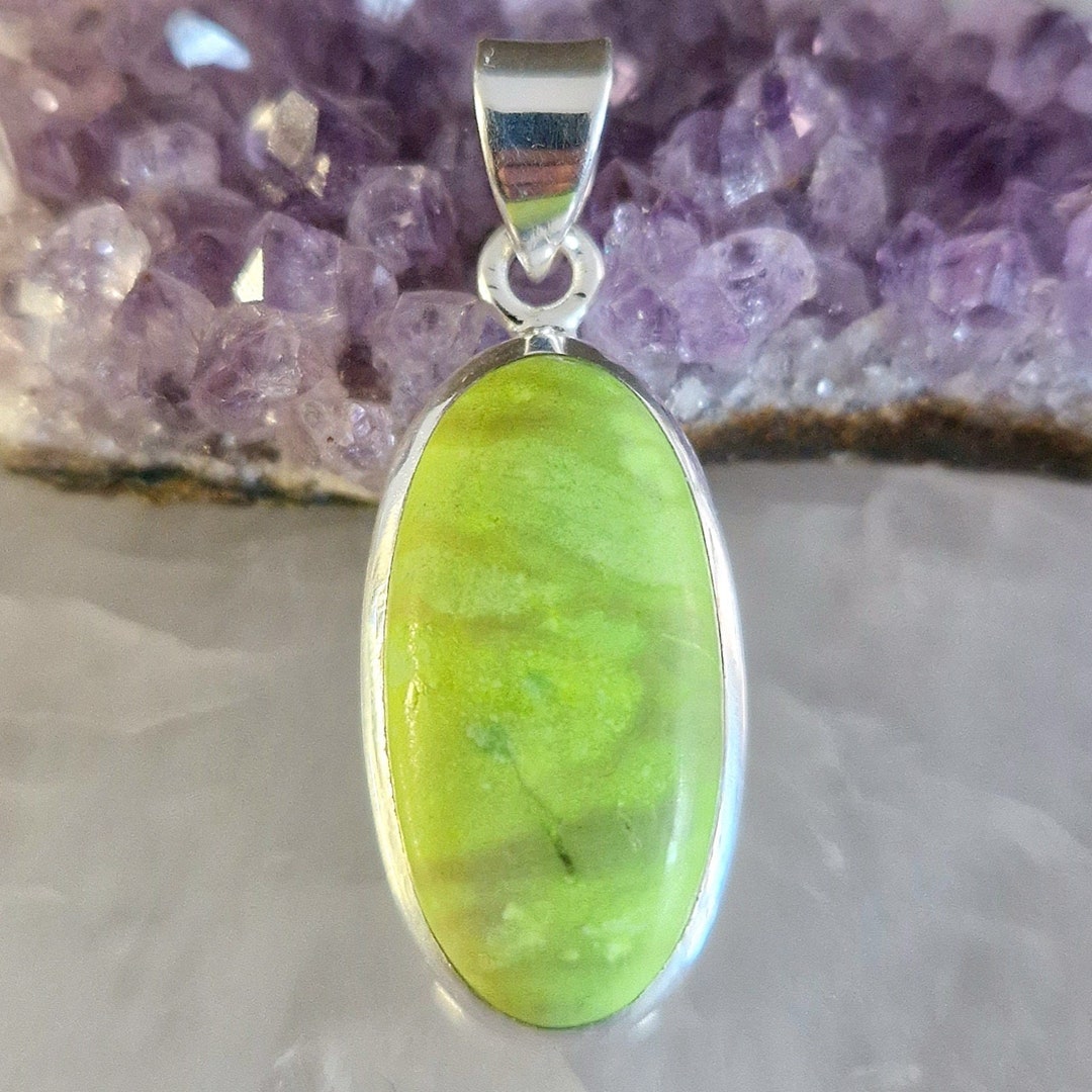 Rare Gaspeite Silver Pendant, Natural Stone Oval Shape - Etsy