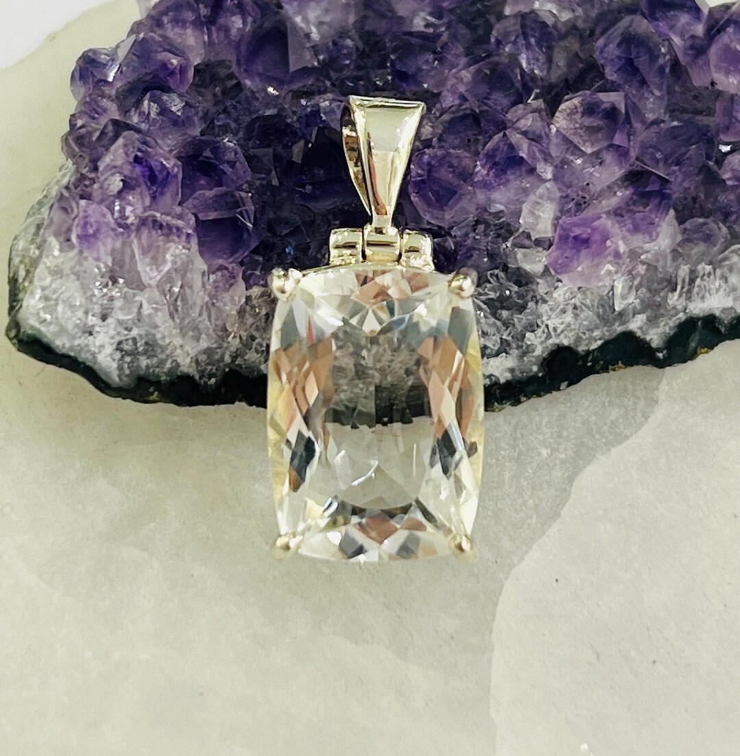 Faceted Rock Crystal Silver Pendant Rectangle Shape - Etsy
