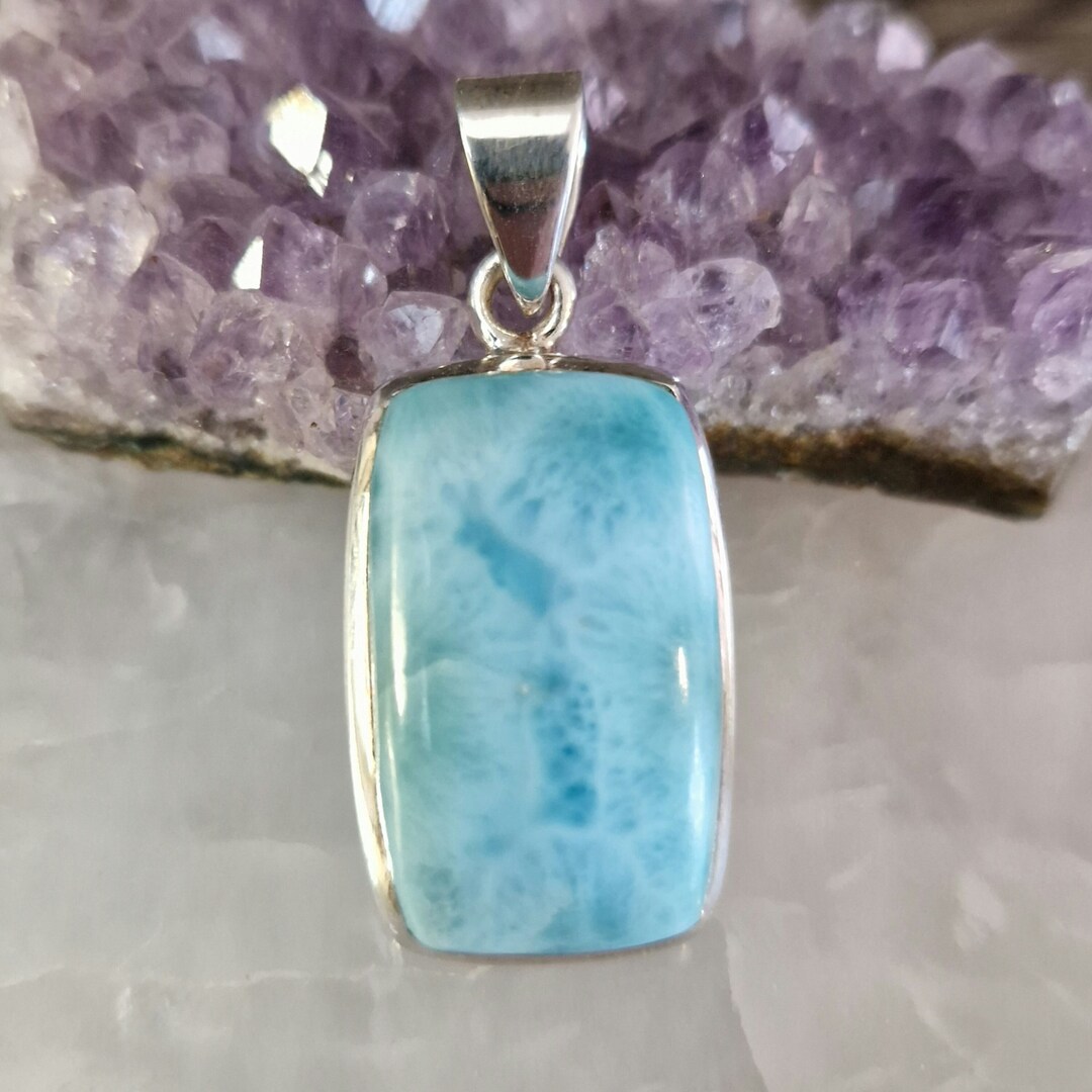Artisan Crafted Unique Rectangle Shape Larimar Sterling Silver Pendant ...